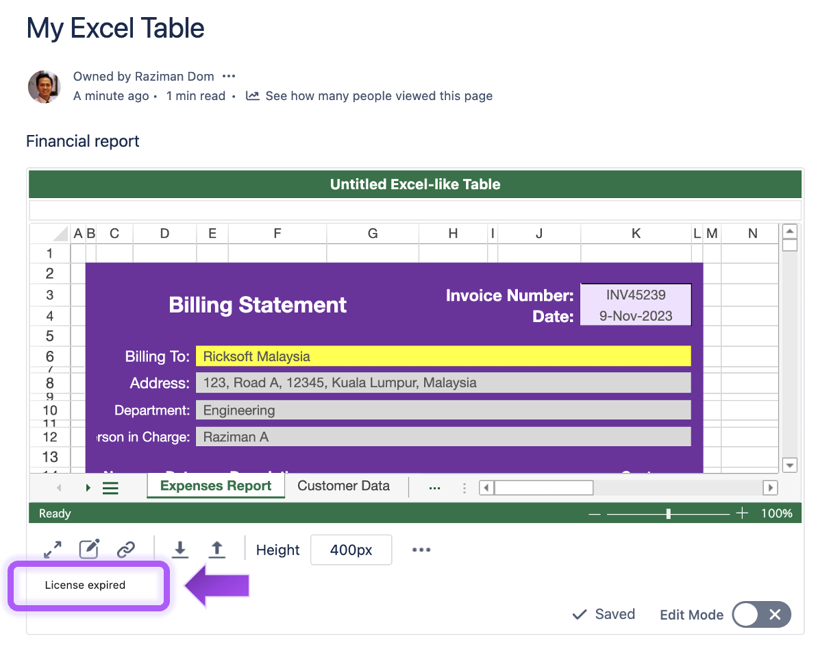 Post-Trial Access to "Excel-like Tables for Confluence" Data
